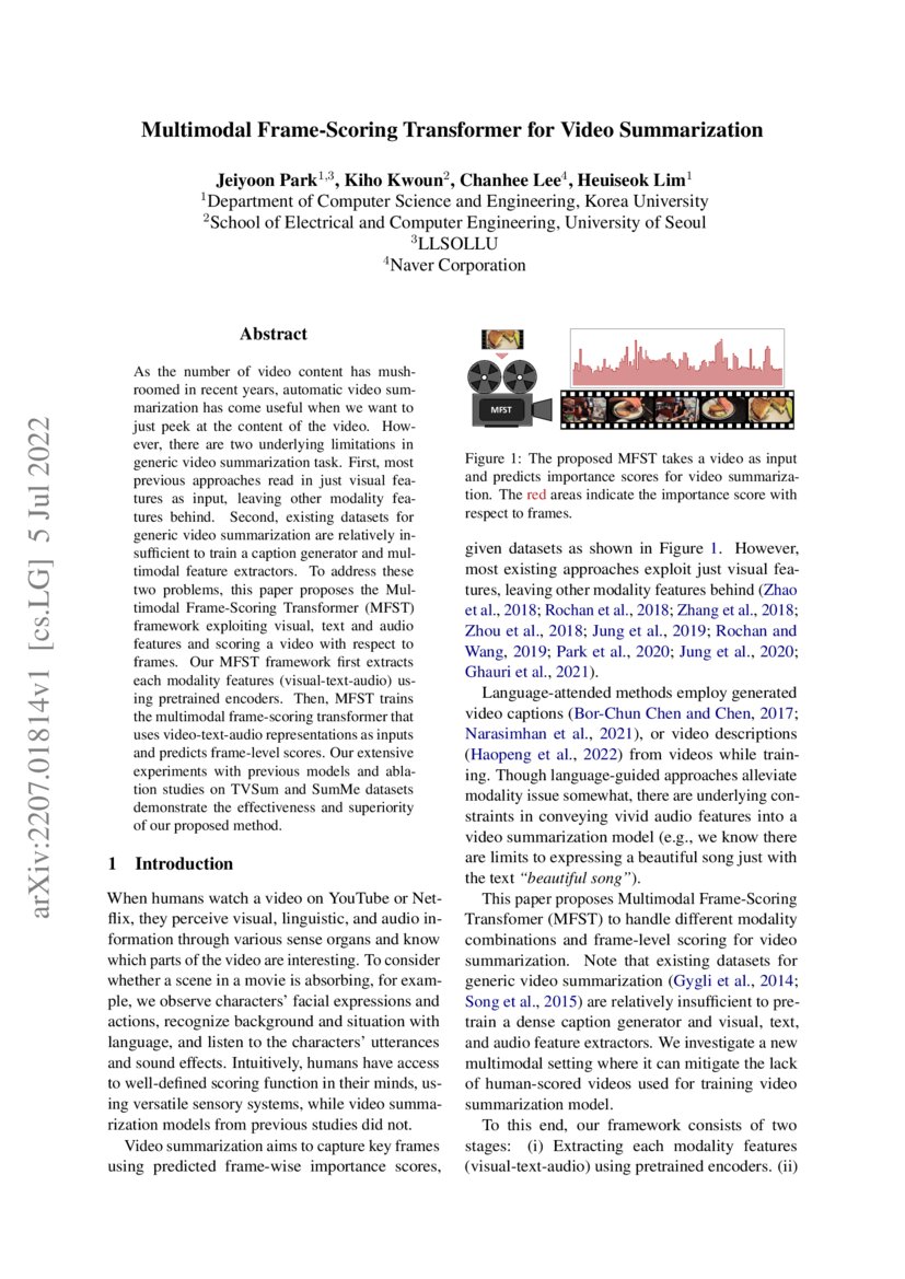 Multimodal Frame-Scoring Transformer for Video Summarization | DeepAI