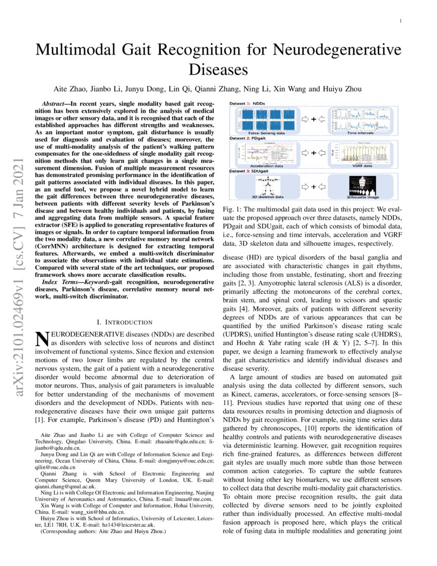 Multimodal Gait Recognition for Neurodegenerative Diseases | DeepAI