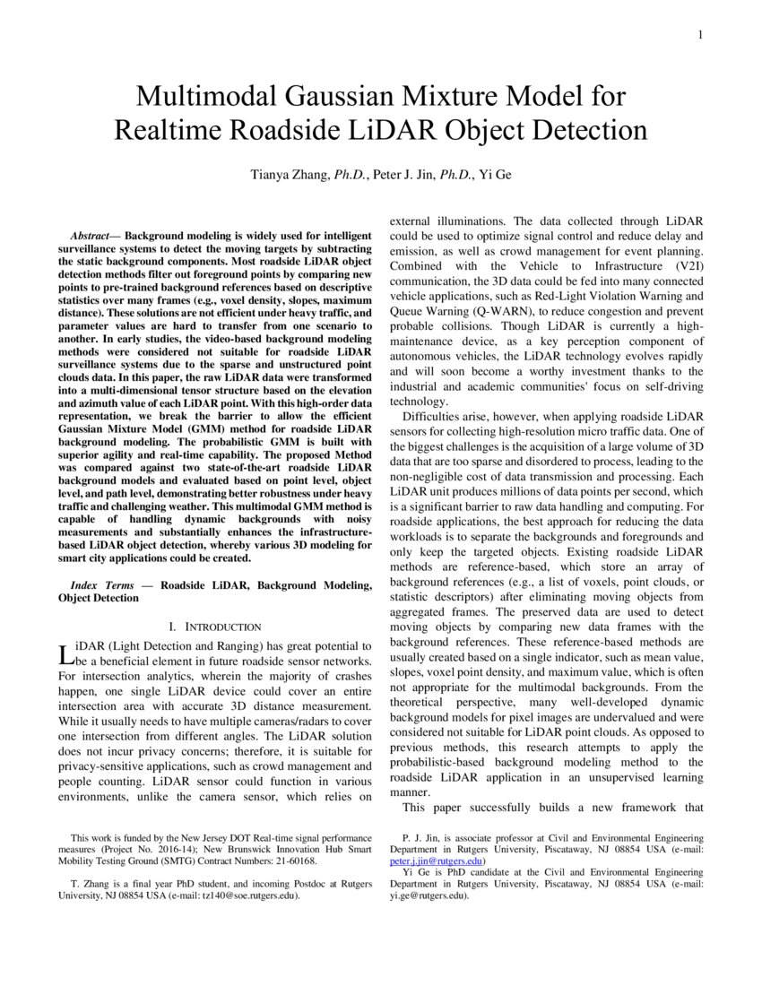 Multimodal Gaussian Mixture Model For Realtime Roadside Lidar Object Detection Deepai