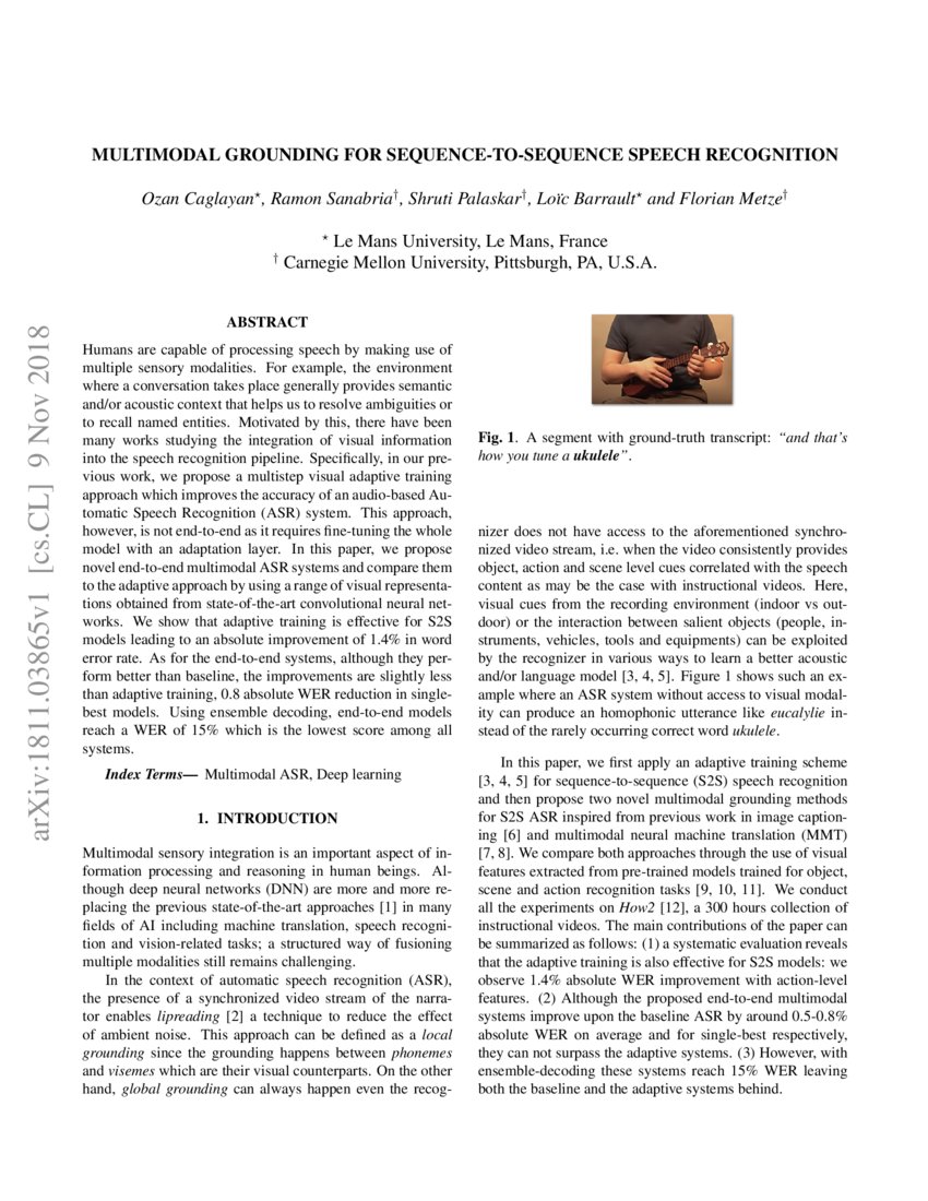 Multimodal Grounding For Sequence To Sequence Speech Recognition Deepai