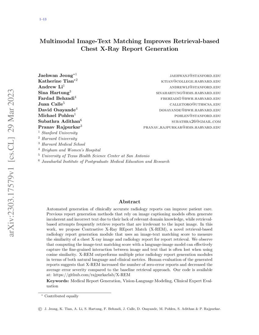 Multimodal Image-Text Matching Improves Retrieval-based Chest X-Ray ...