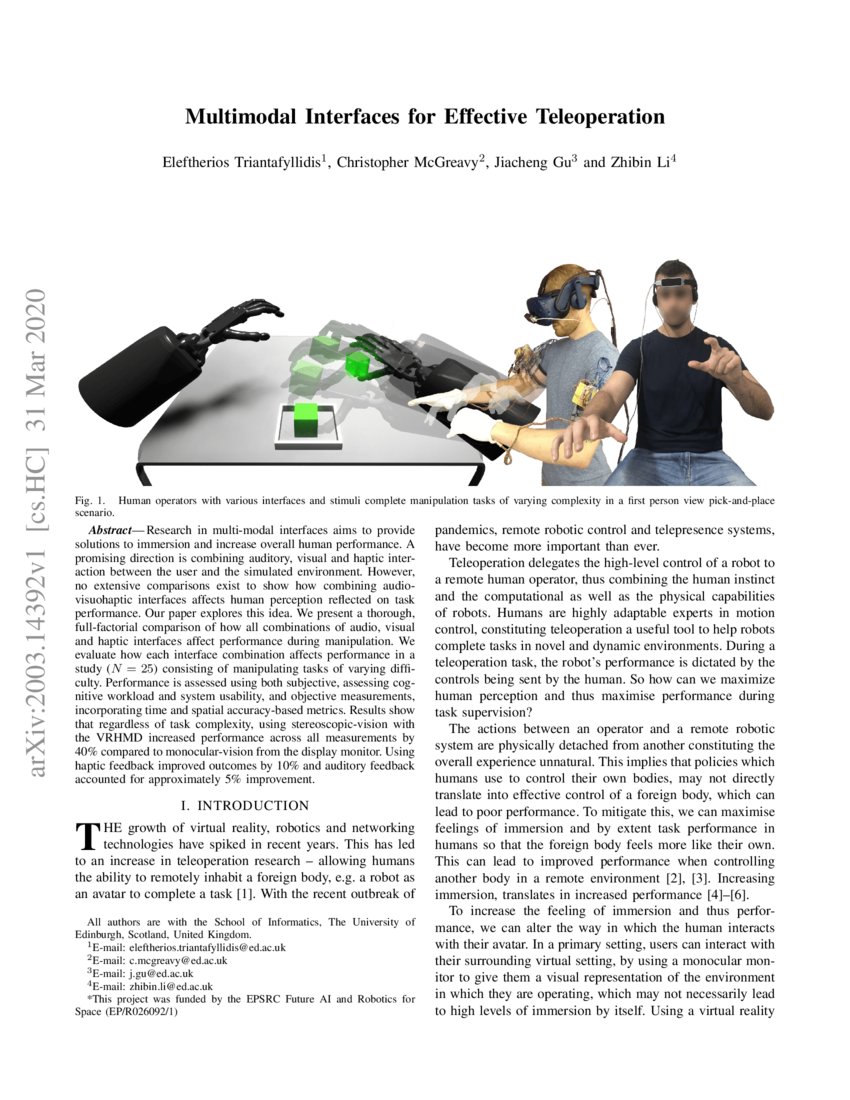 Multimodal Interfaces for Effective Teleoperation | DeepAI