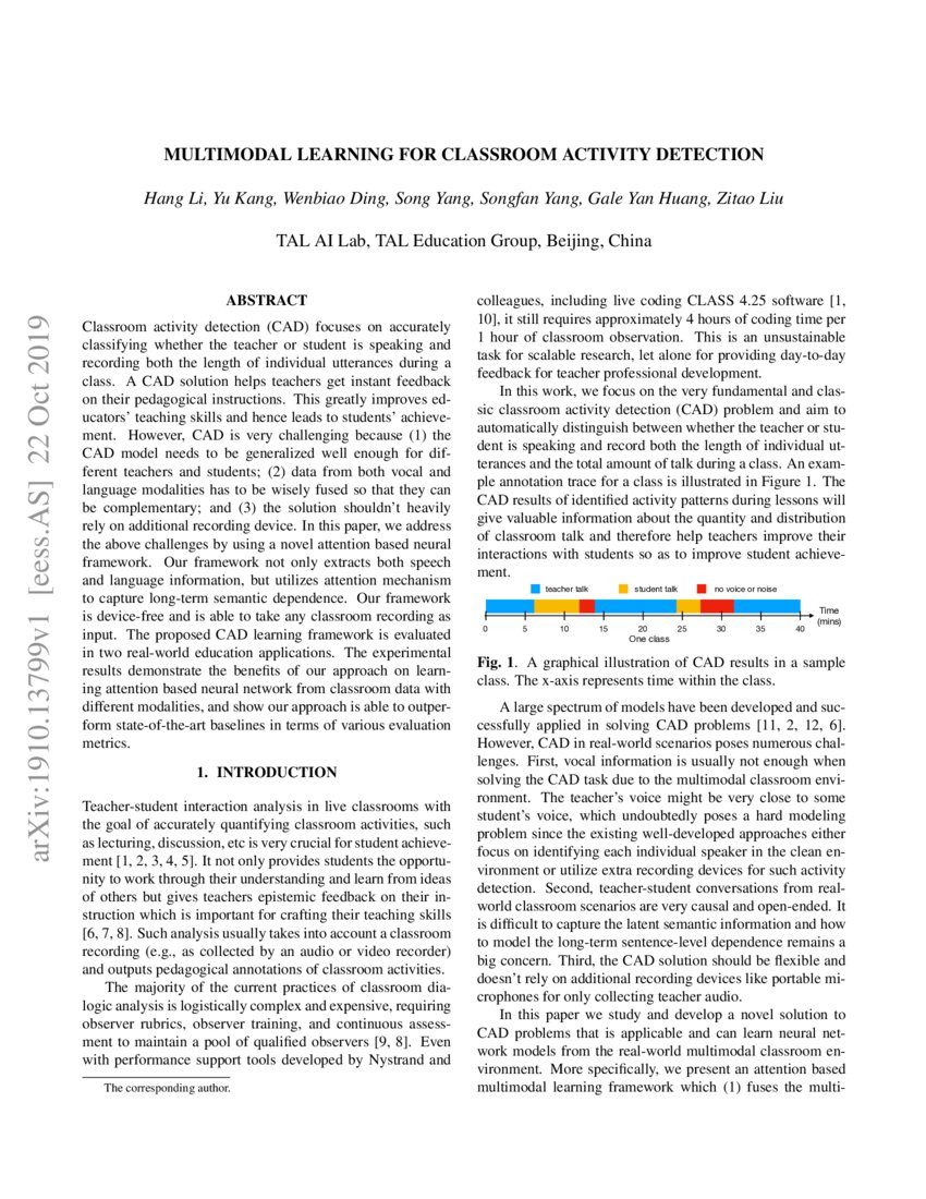 Multimodal Learning For Classroom Activity Detection | DeepAI