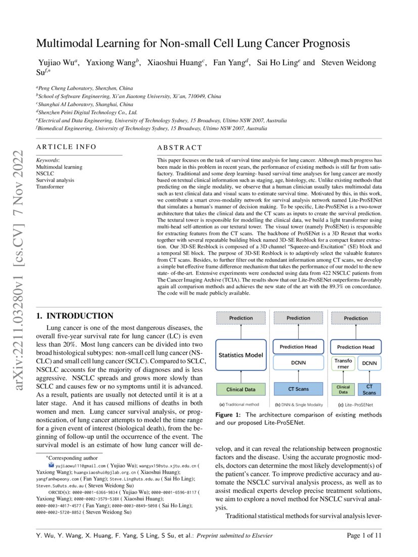 Multimodal Learning for Non-small Cell Lung Cancer Prognosis | DeepAI
