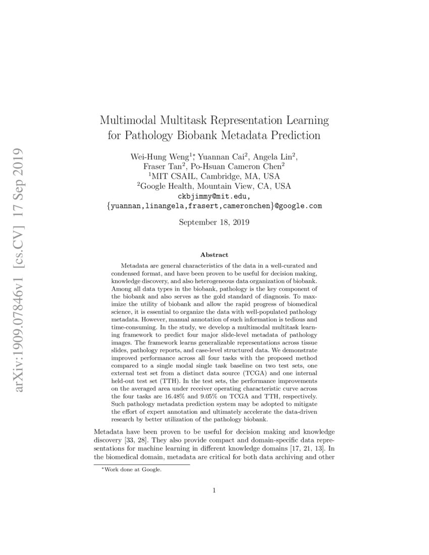 Multimodal Multitask Representation Learning for Pathology Biobank Metadata Prediction | DeepAI
