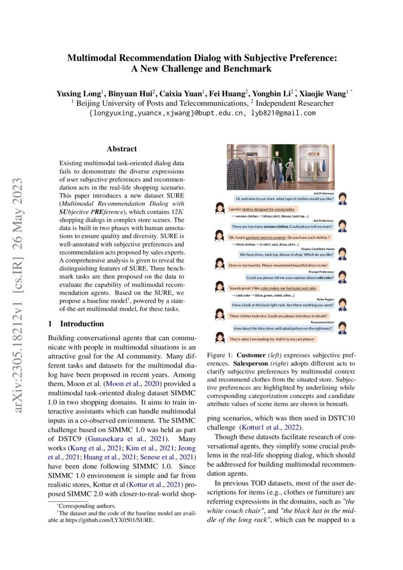 Multimodal Recommendation Dialog With Subjective Preference A New Challenge And Benchmark Deepai
