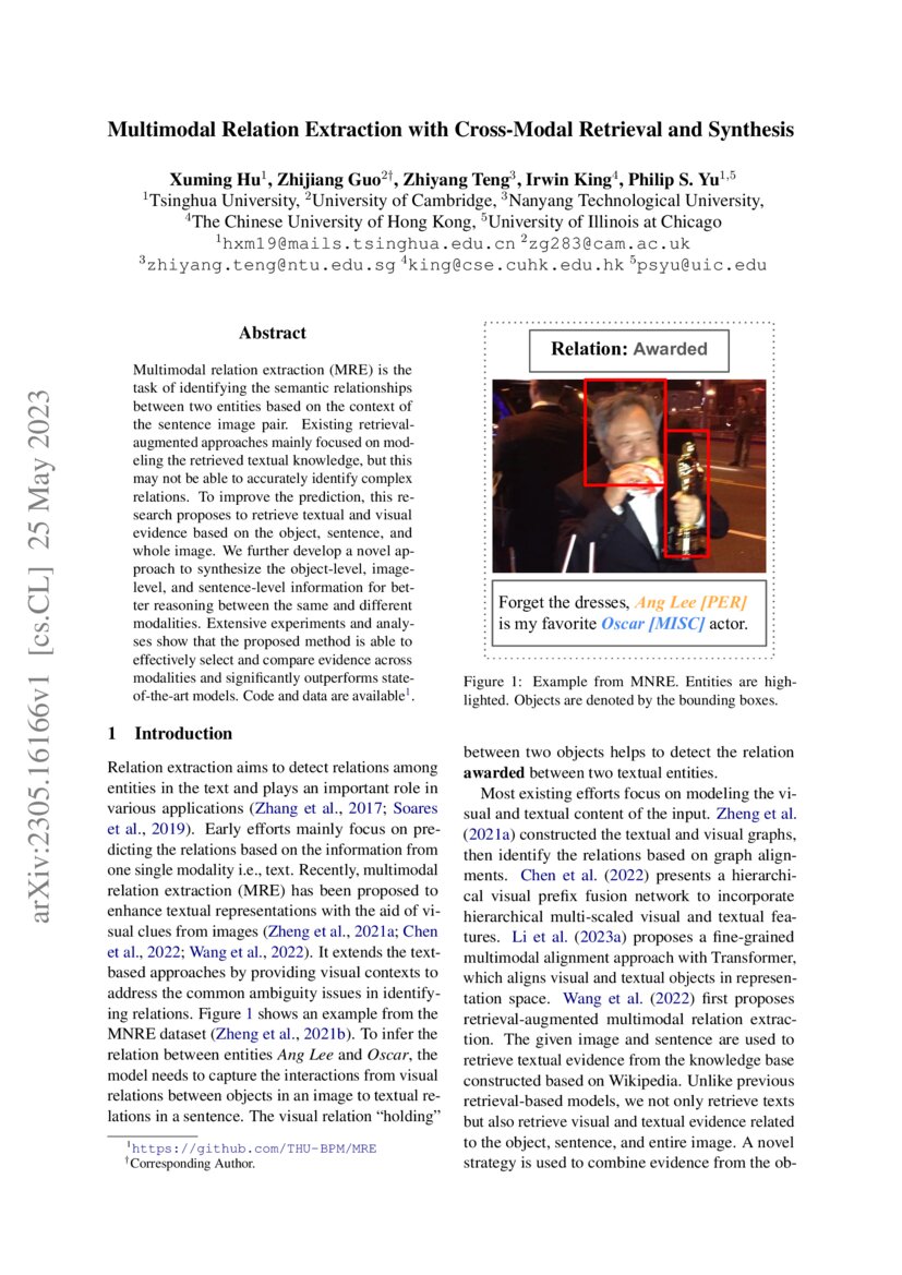 Multimodal Relation Extraction with Cross-Modal Retrieval and Synthesis ... Multimodal Relation Extraction with Cross-Modal Retrieval and Synthesis ...