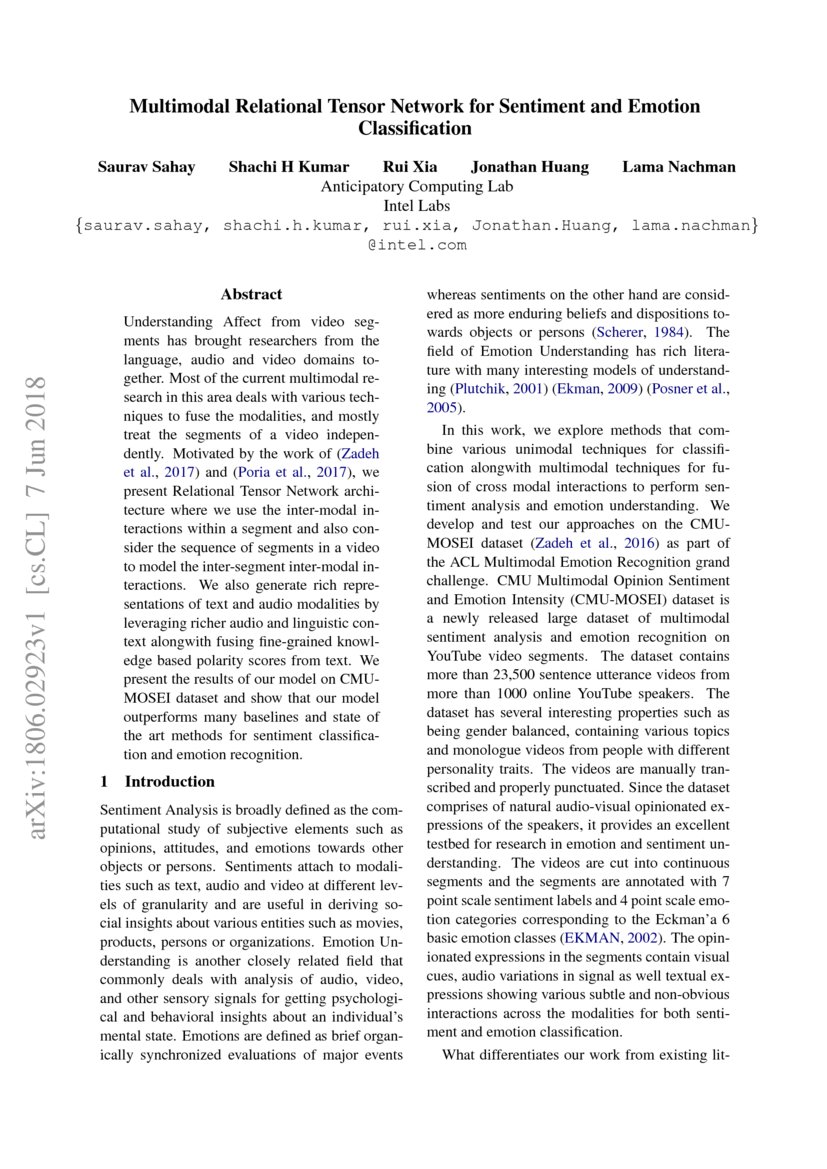 Multimodal Relational Tensor Network For Sentiment And Emotion Classification Deepai