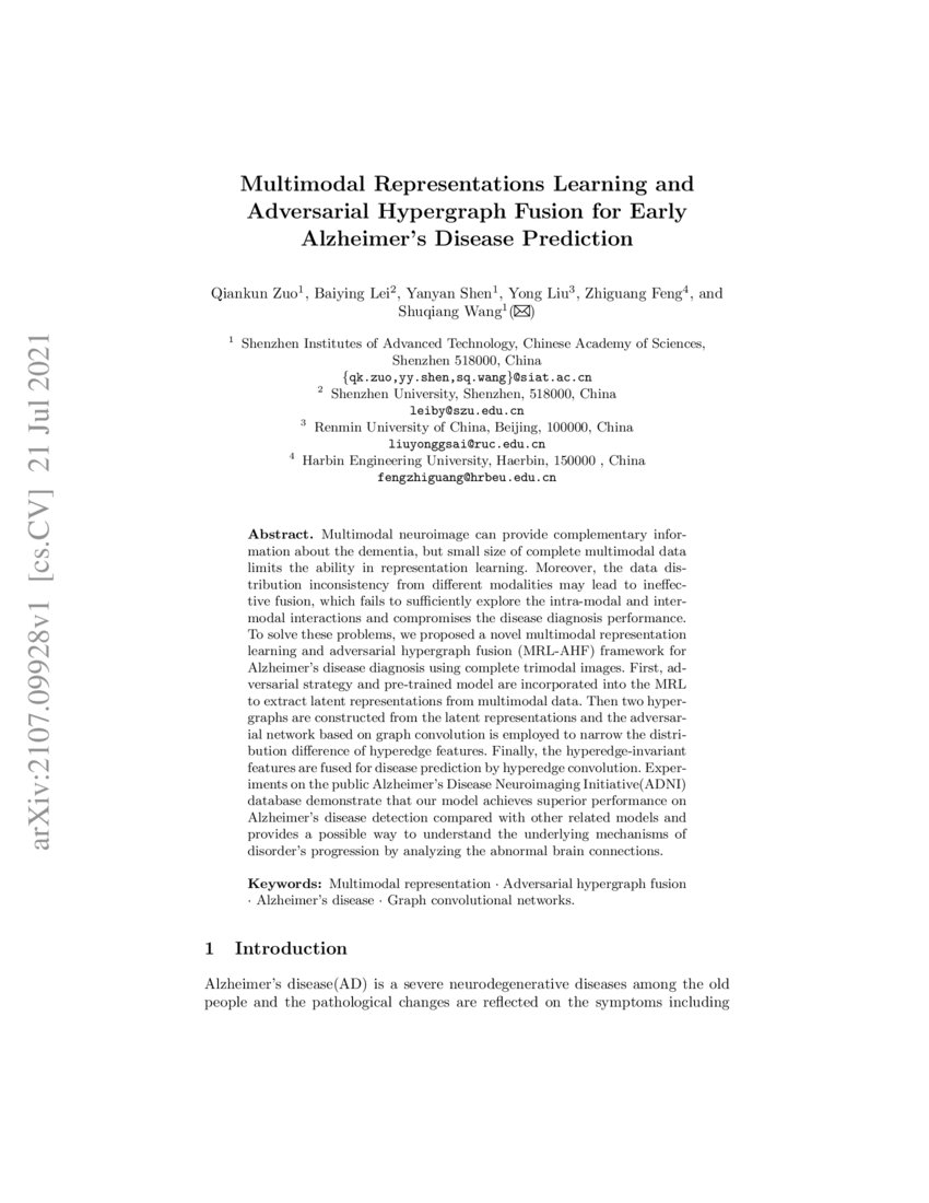 Multimodal Representations Learning And Adversarial Hypergraph Fusion For Early Alzheimers 