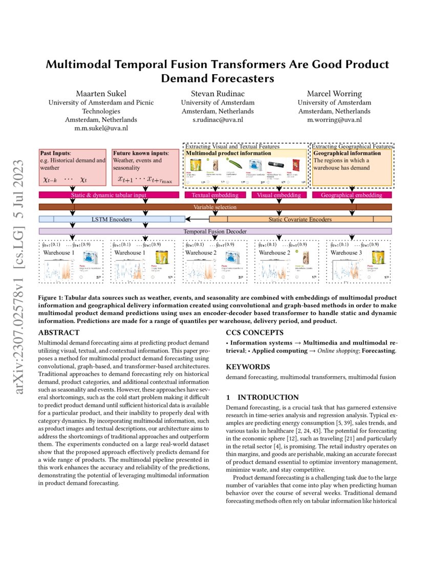 Multimodal Temporal Fusion Transformers Are Good Product Demand Forecasters | DeepAI