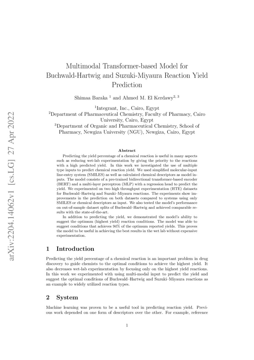 Multimodal Transformer-based Model for Buchwald-Hartwig and Suzuki-Miyaura Reaction Yield ...