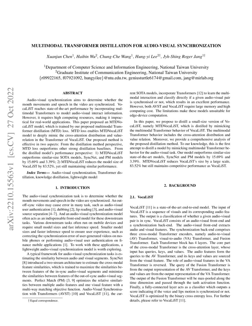 Multimodal Transformer Distillation For Audio Visual Synchronization Deepai