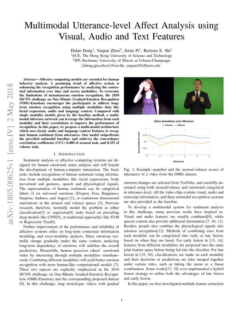 Multimodal Utterance-level Affect Analysis using Visual, Audio and Text Features | DeepAI