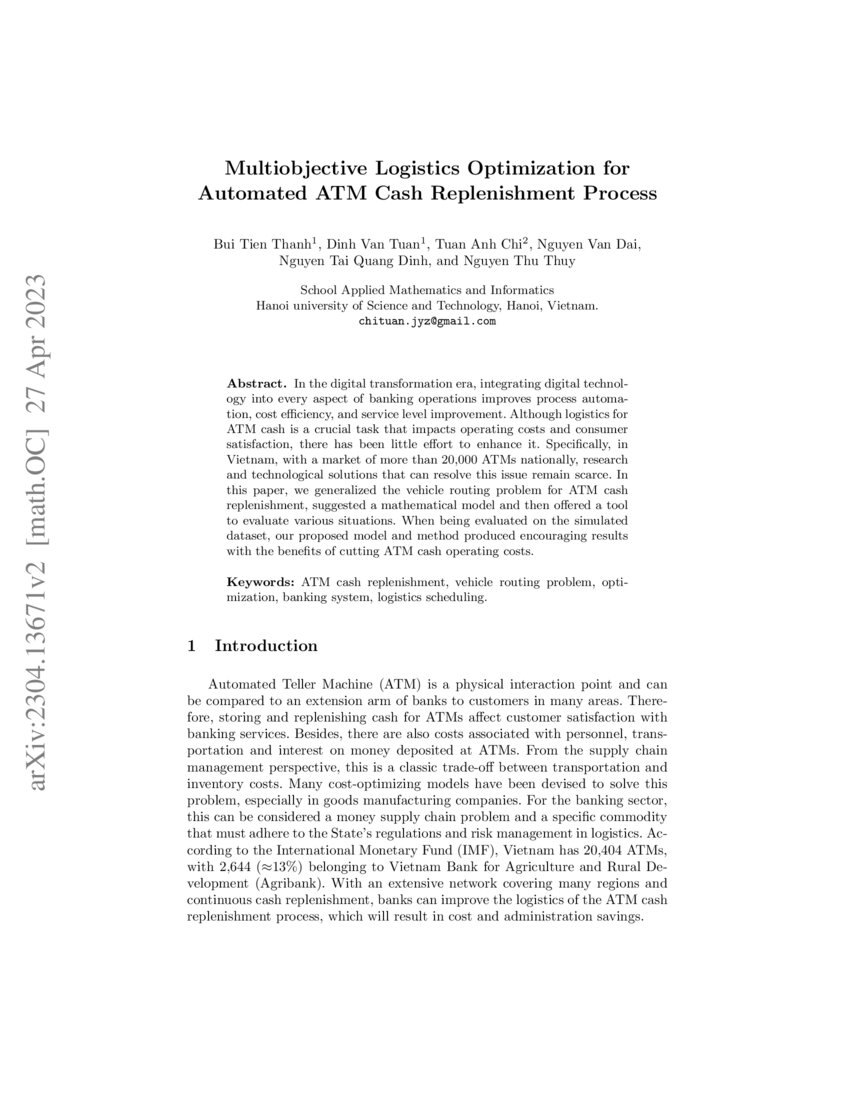 Multiobjective Logistics Optimization for Automated ATM Cash ...