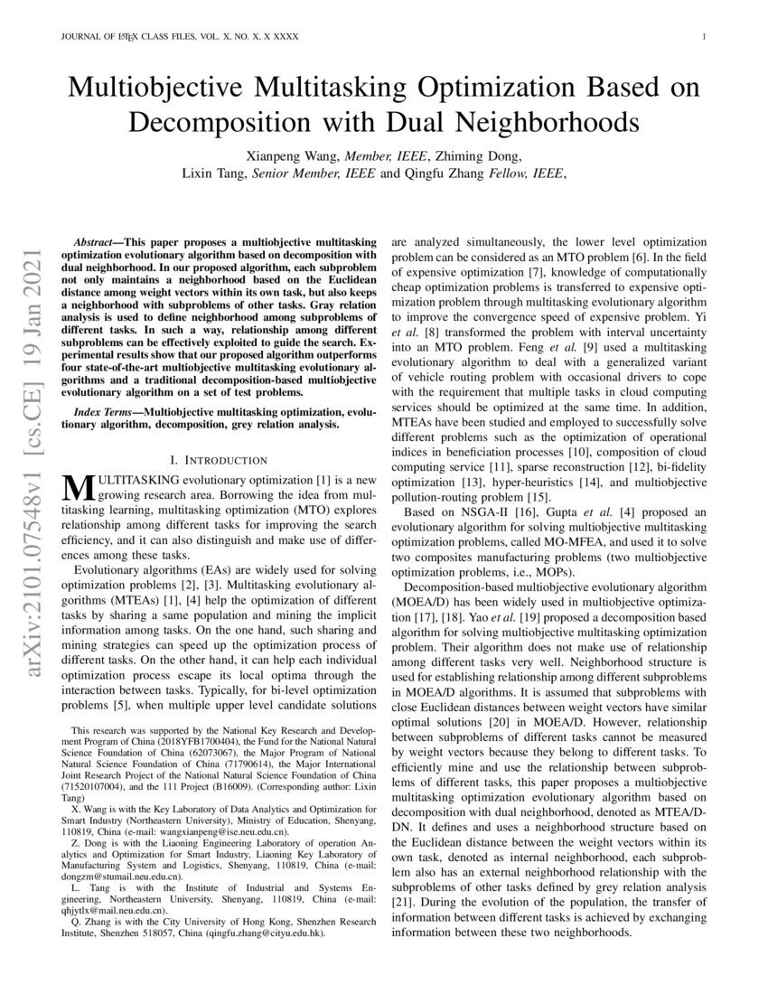 Multiobjective Multitasking Optimization Based On Decomposition With Dual Neighborhoods Deepai