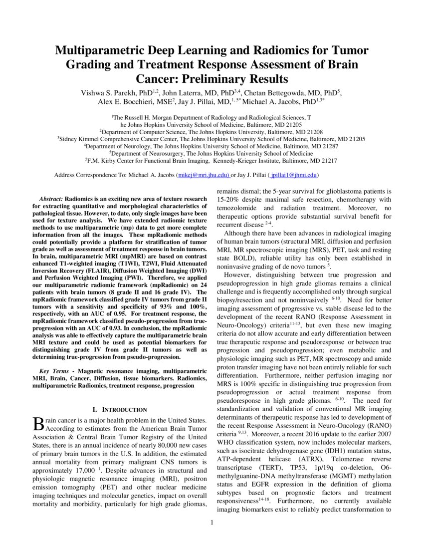 Multiparametric Deep Learning And Radiomics For Tumor Grading And