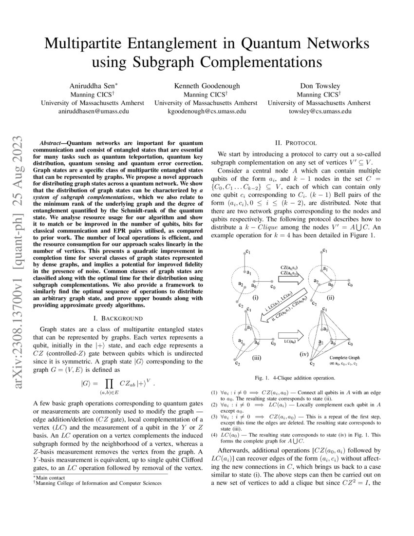 Multipartite Entanglement in Quantum Networks using Subgraph Complementations | DeepAI