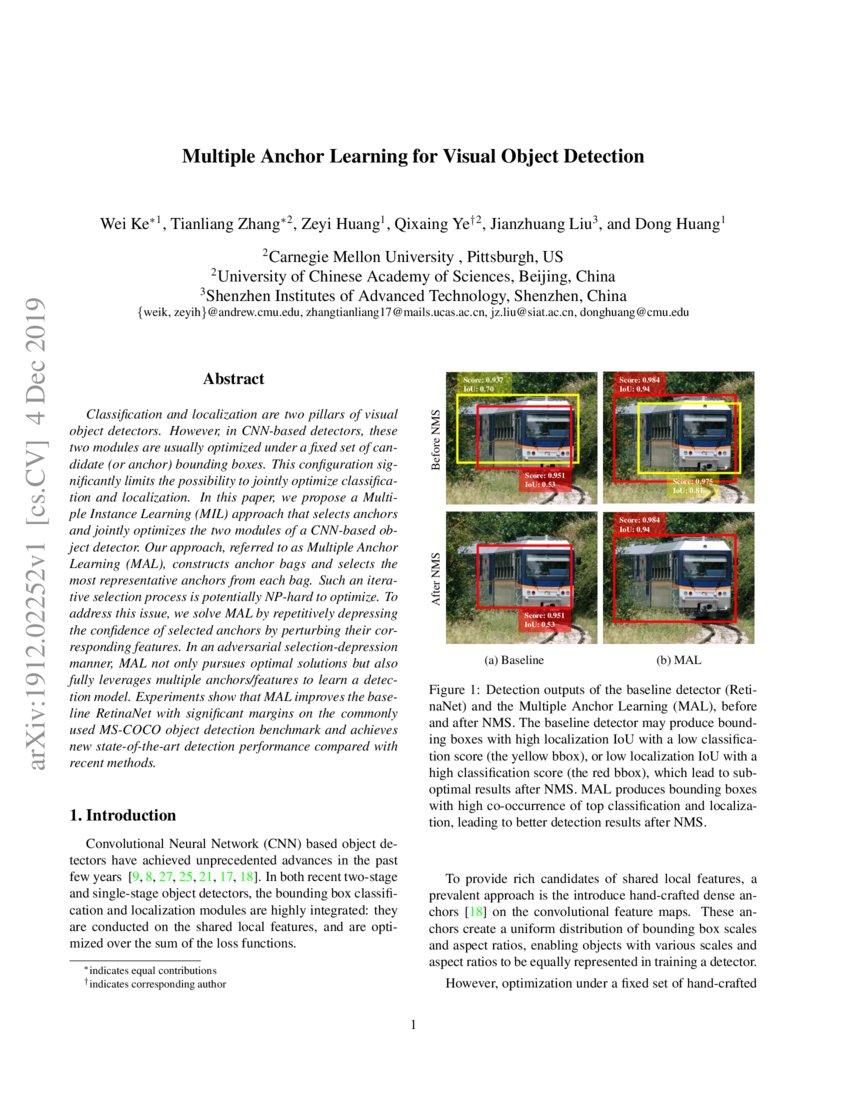 Multiple Anchor Learning For Visual Object Detection Deepai 2242