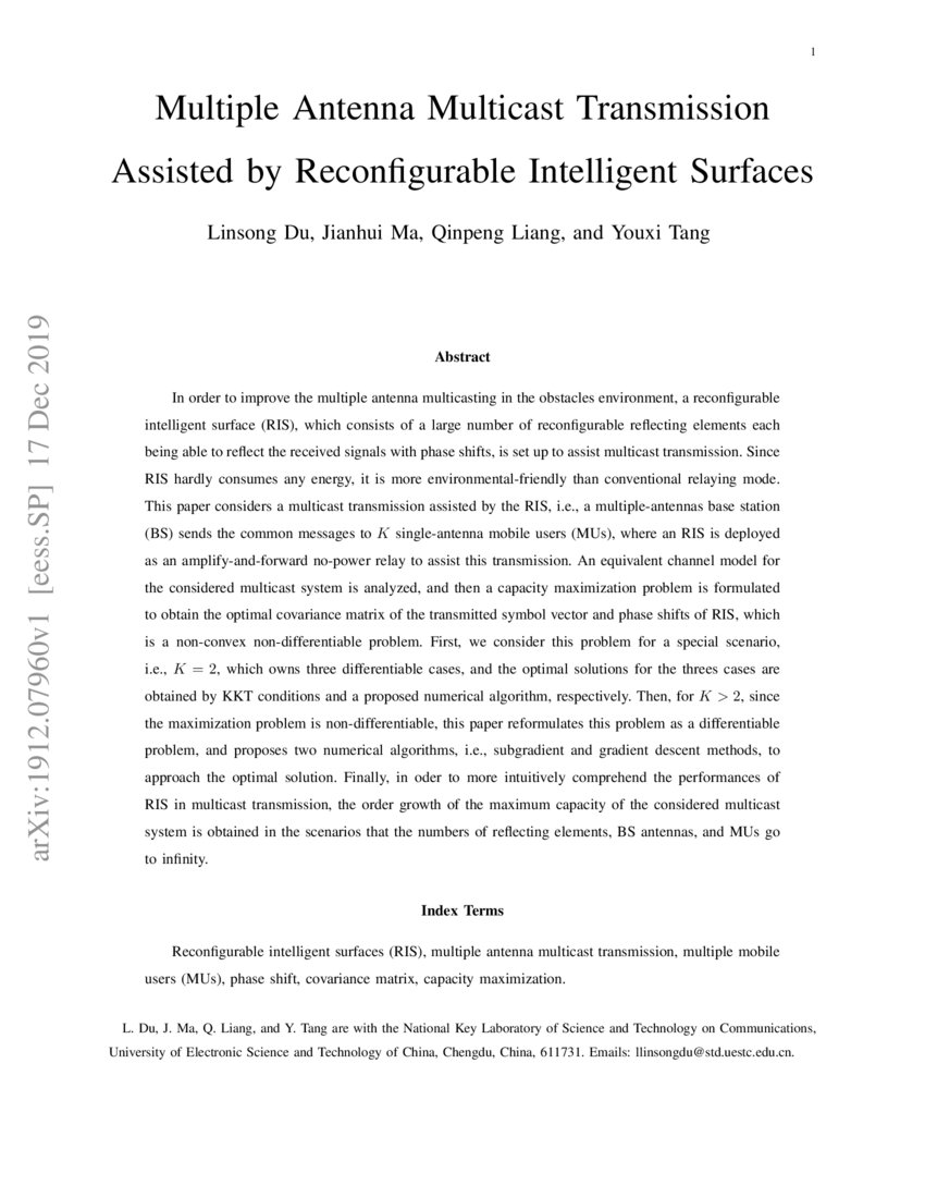 Multiple Antenna Multicast Transmission Assisted by Reconfigurable Intelligent Surfaces | DeepAI