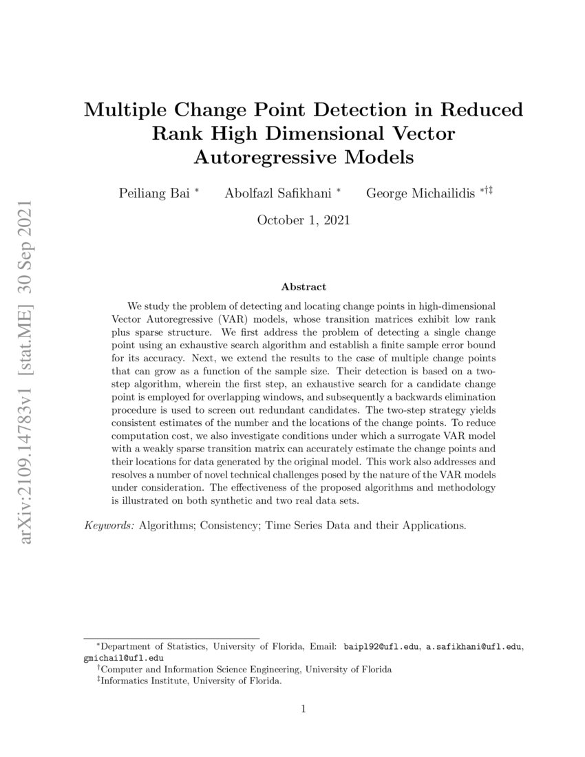 Multiple Change Point Detection in Reduced Rank High Dimensional Vector Autoregressive Models ...