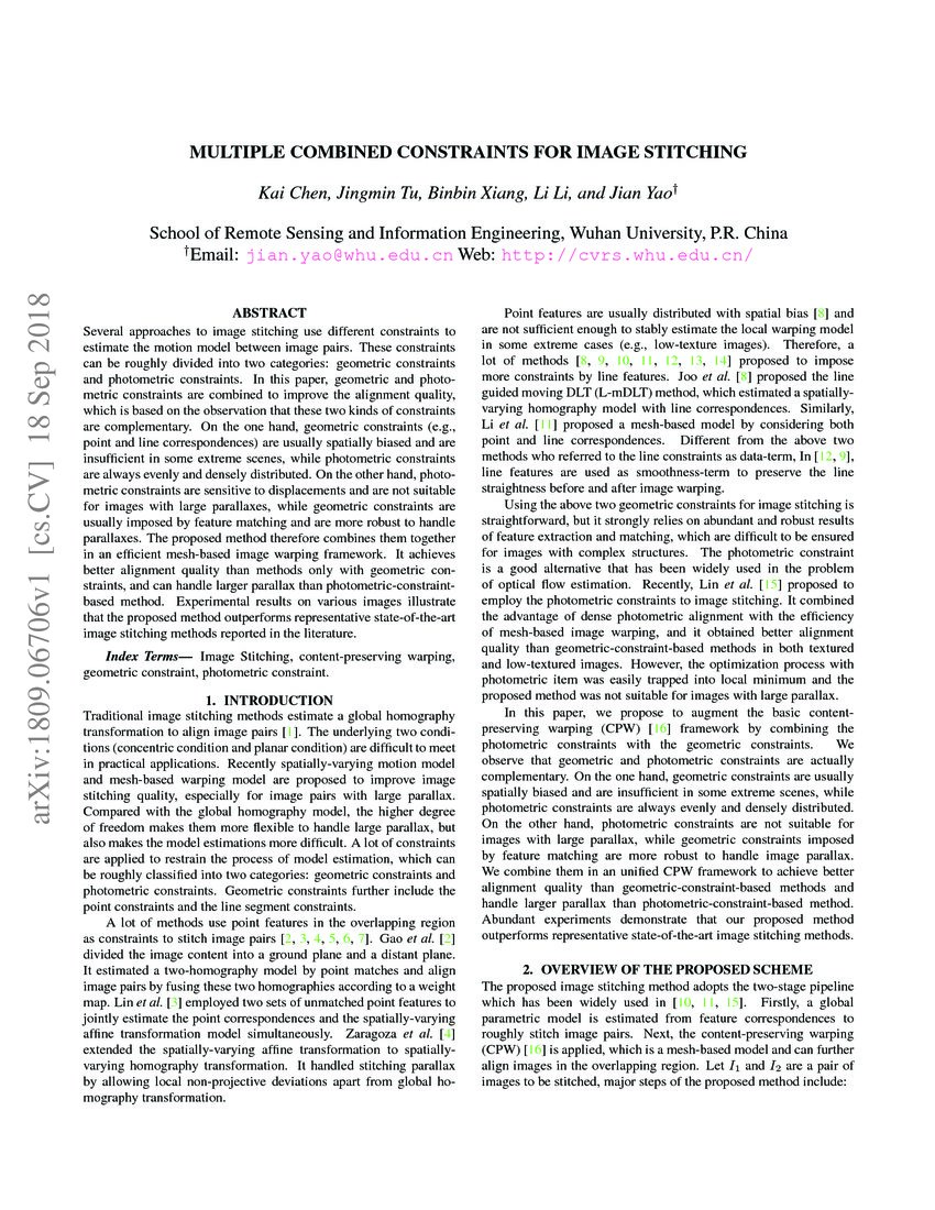 Multiple Combined Constraints for Image Stitching | DeepAI