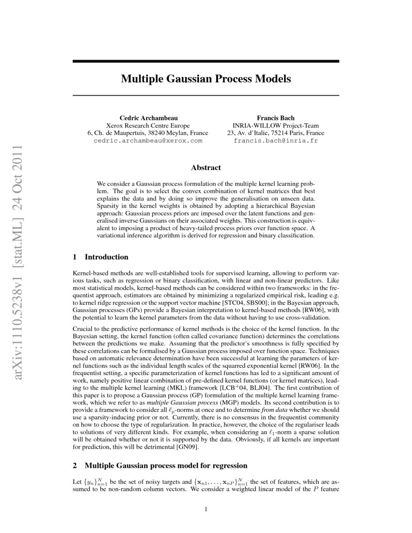 Multiple Gaussian Process Models Deepai 