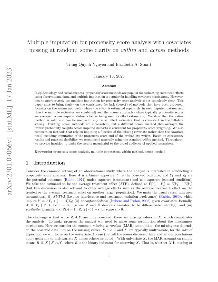 Multiple Imputation For Propensity Score Analysis With Covariates Missing At Random Some
