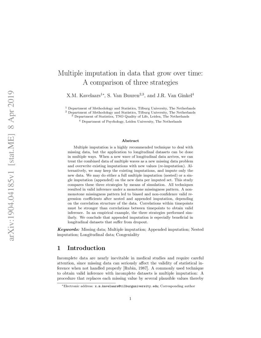 Multiple Imputation In Data That Grow Over Time A Comparison Of Three
