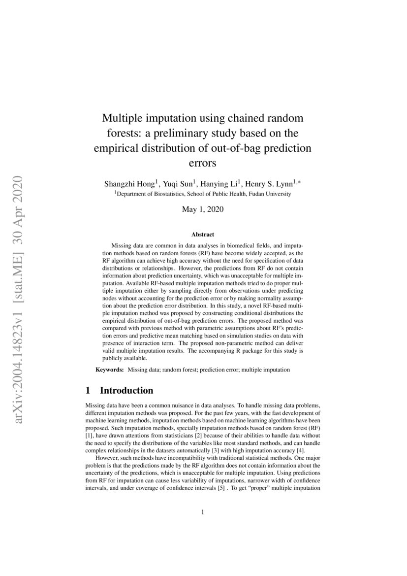 Multiple imputation using chained random forests: a preliminary study based on the empirical ...
