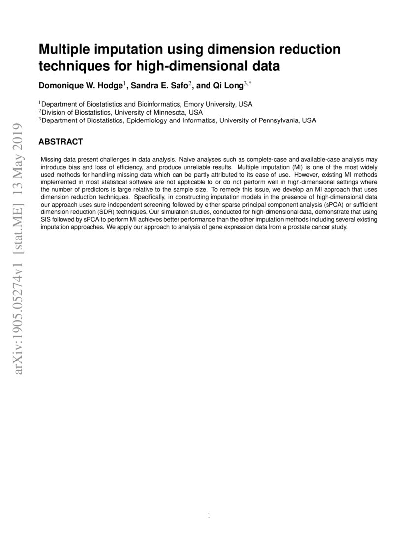 Multiple imputation using dimension reduction techniques for high-dimensional data | DeepAI