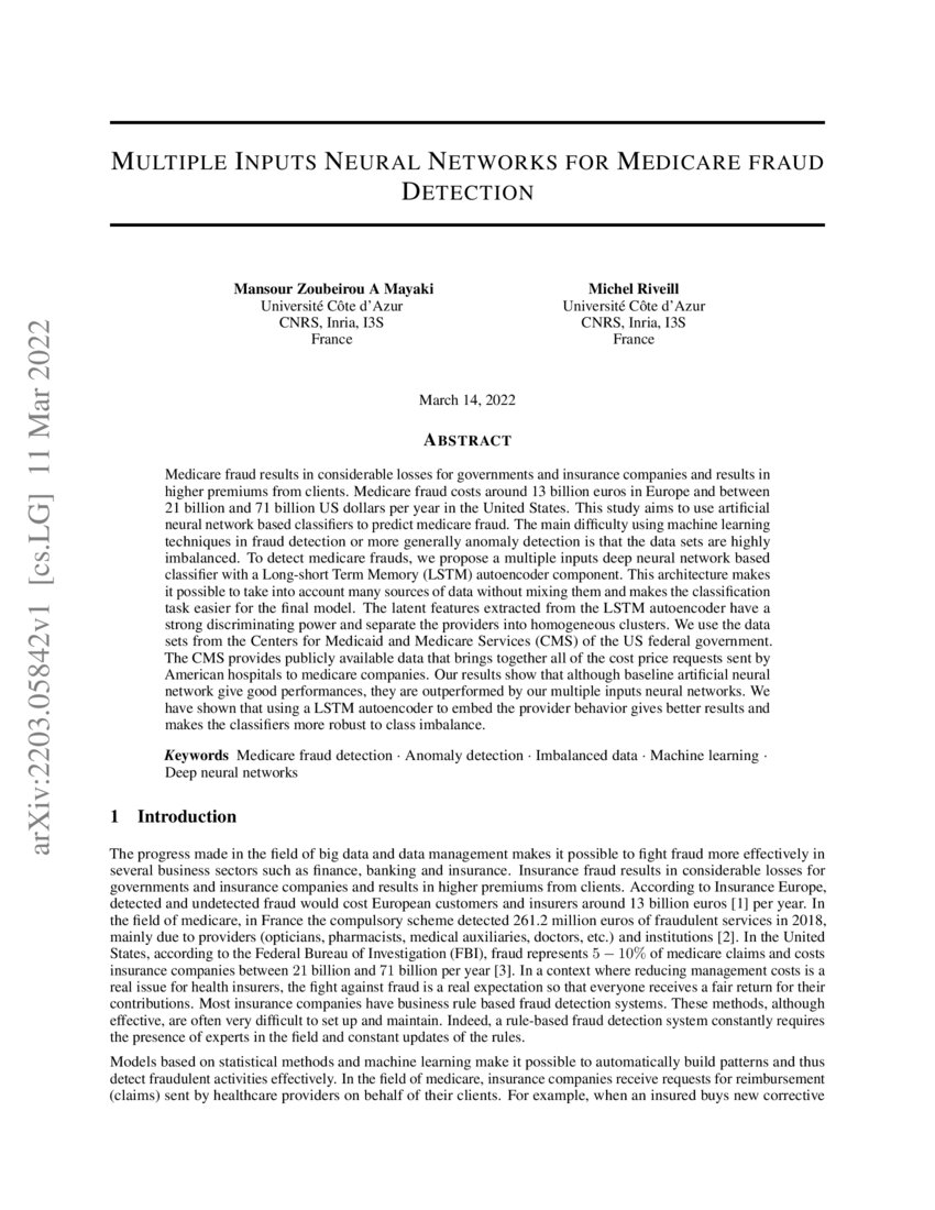 Multiple Inputs Neural Networks for Medicare fraud Detection | DeepAI