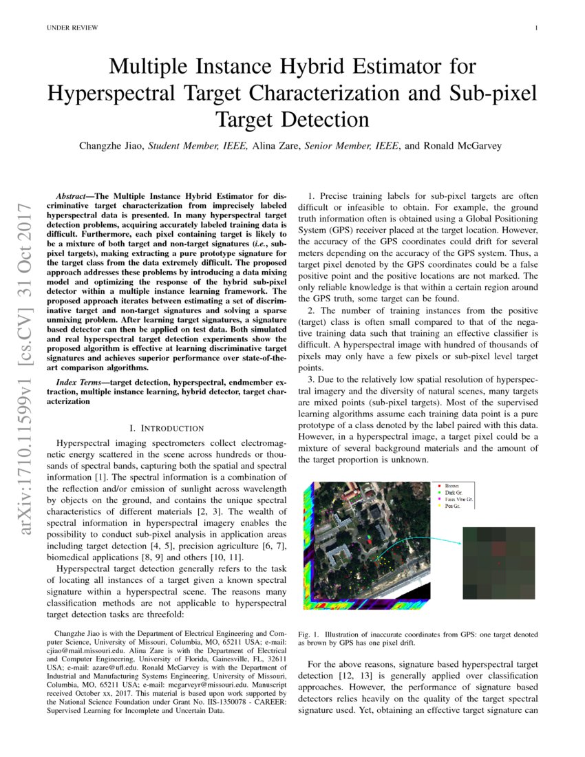 Multiple Instance Hybrid Estimator For Hyperspectral Target Characterization And Sub Pixel