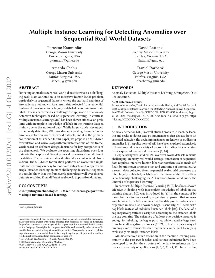 Multiple Instance Learning For Detecting Anomalies Over Sequential Real World Datasets Deepai