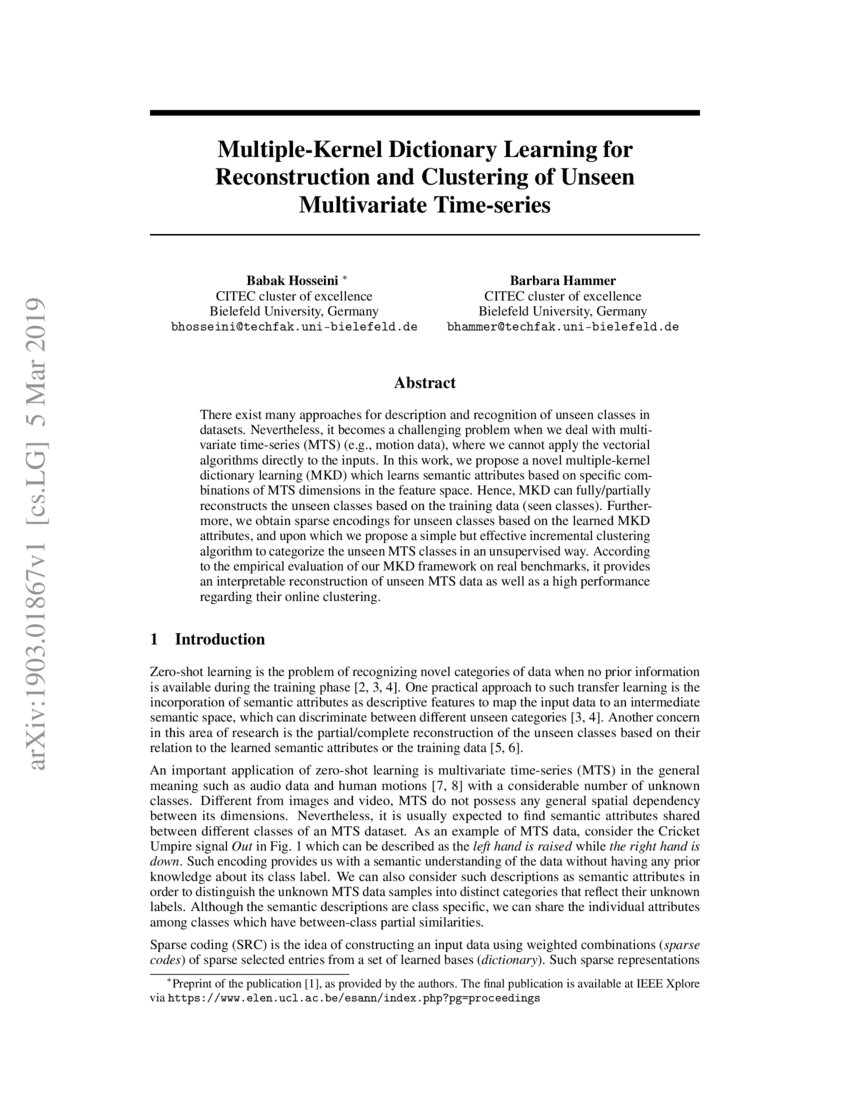 Multiple-Kernel Dictionary Learning for Reconstruction and Clustering of Unseen Multivariate ...