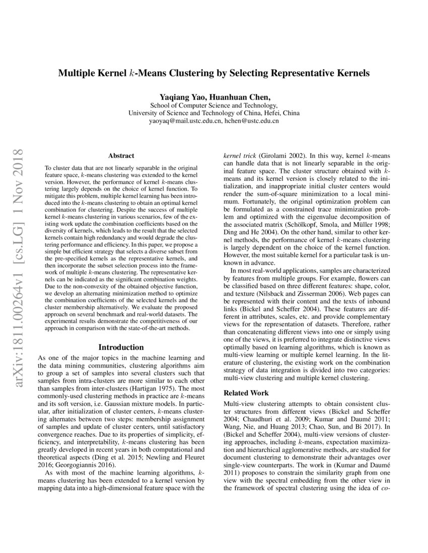 Multiple Kernel K Means Clustering By Selecting Representative Kernels Deepai