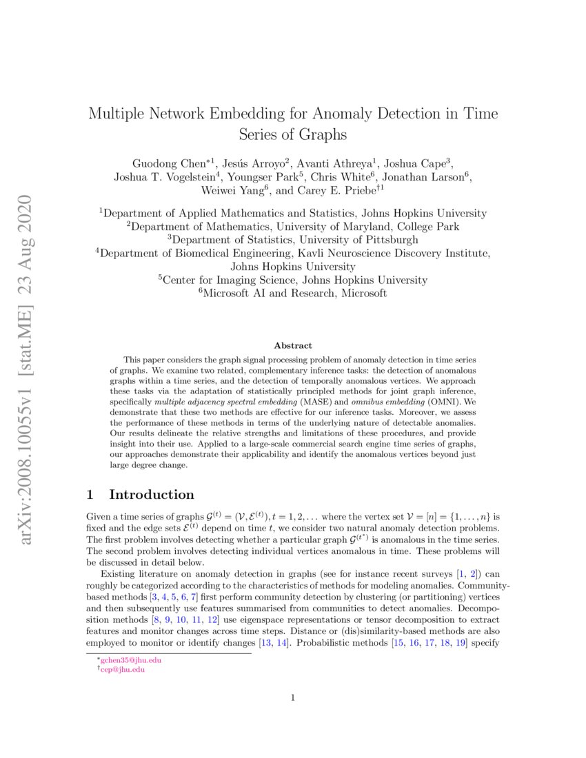 Multiple Network Embedding For Anomaly Detection In Time Series Of Graphs Deepai