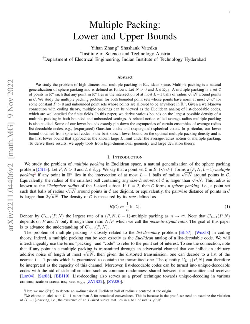 Multiple Packing: Lower and Upper Bounds | DeepAI
