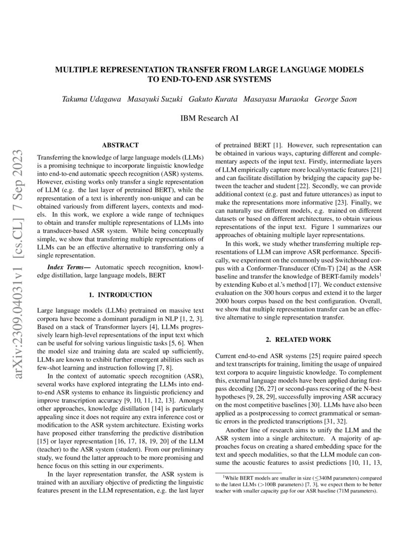 Multiple Representation Transfer From Large Language Models To End To End Asr Systems Deepai