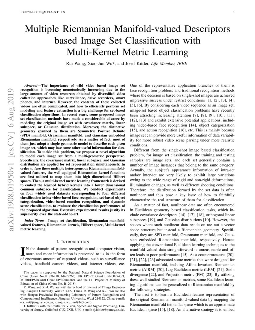 Multiple Riemannian Manifold-valued Descriptors based Image Set Classification with Multi-Kernel ...