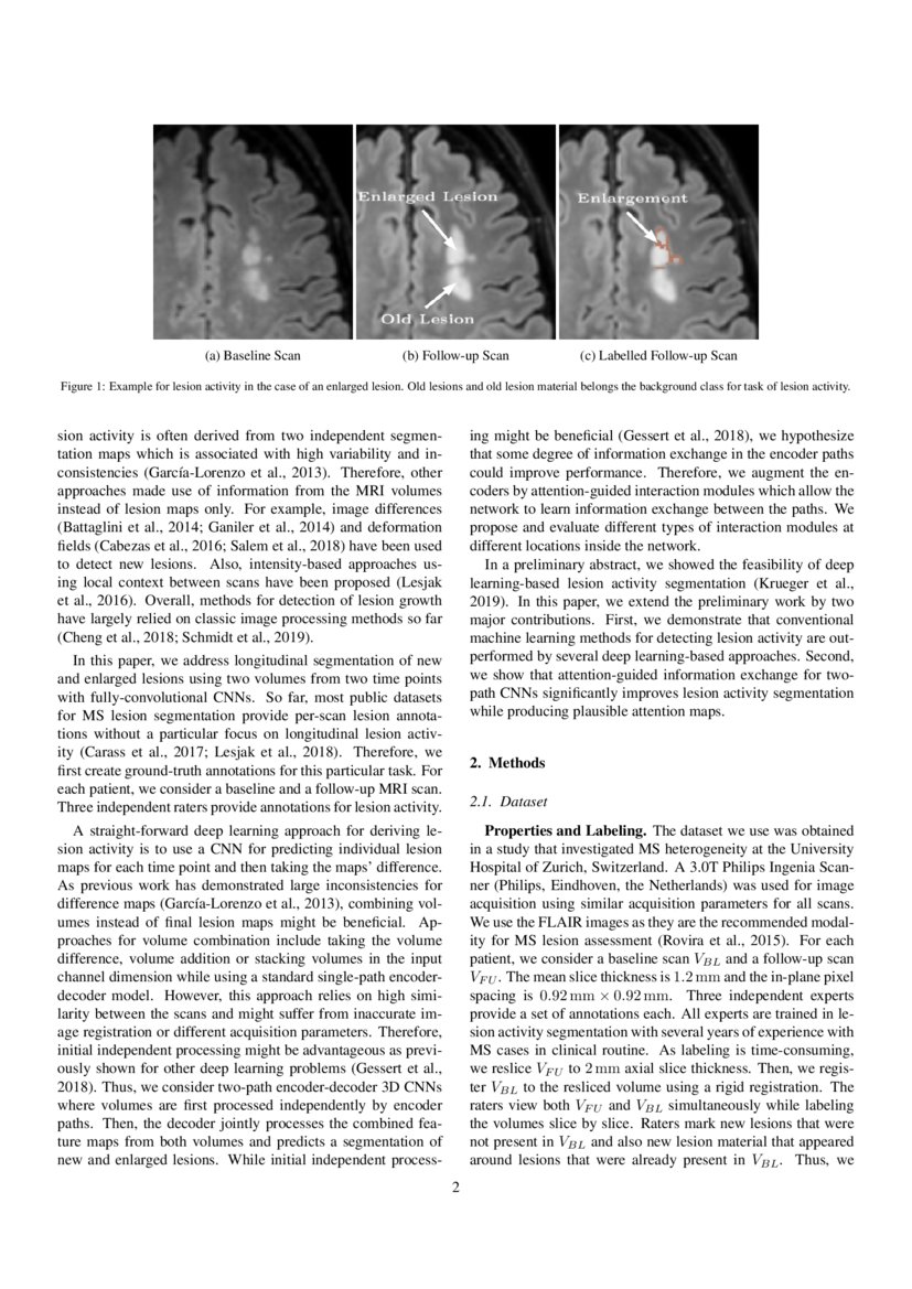 Multiple Sclerosis Lesion Activity Segmentation with Attention-Guided Two-Path CNNs | DeepAI