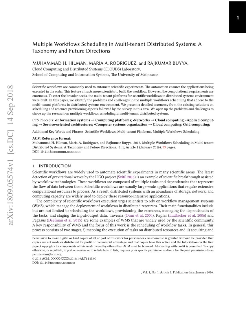 Multiple Workflows Scheduling In Multi Tenant Distributed Systems A Taxonomy And Future
