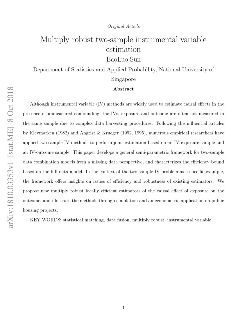 Multiply Robust Two Sample Instrumental Variable Estimation Deepai