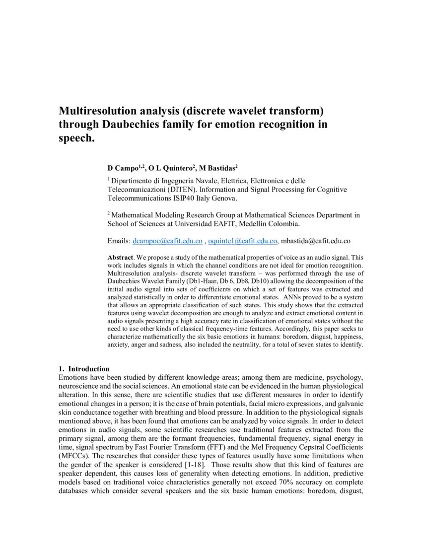 Multiresolution analysis (discrete wavelet transform) through ... Multiresolution analysis (discrete wavelet transform) through ...