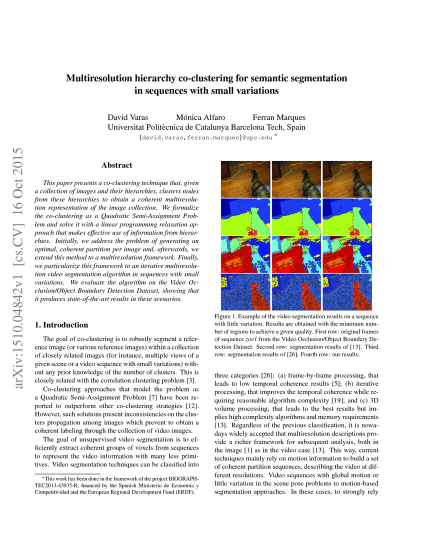 Multiresolution Hierarchy Co Clustering For Semantic Segmentation In Sequences With Small 