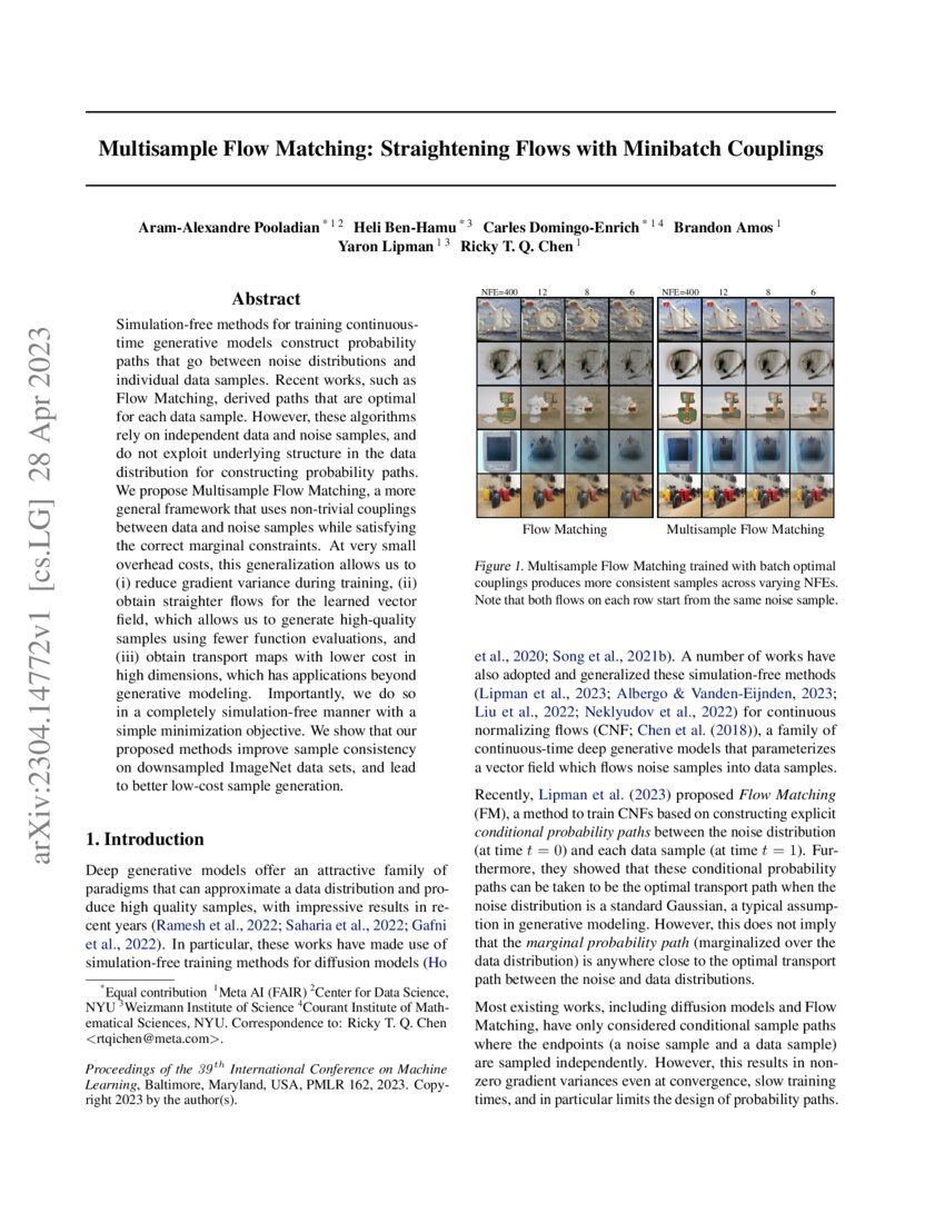 Multisample Flow Matching: Straightening Flows with Minibatch Couplings | DeepAI