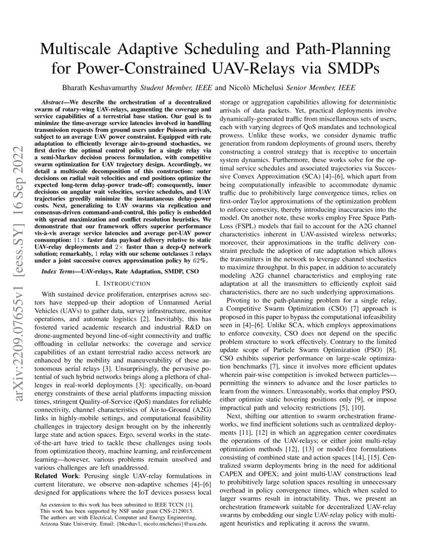 Multiscale Adaptive Scheduling and Path-Planning for Power-Constrained UAV-Relays via SMDPs | DeepAI