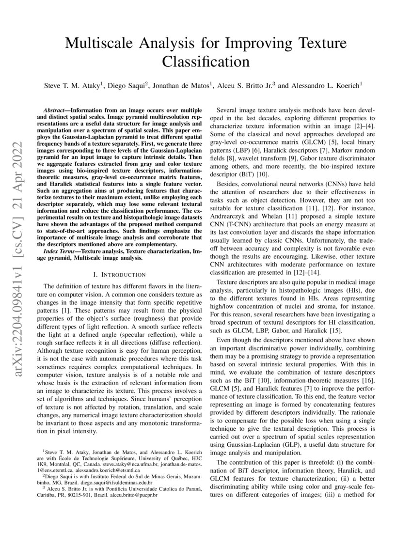 Multiscale Analysis For Improving Texture Classification Deepai