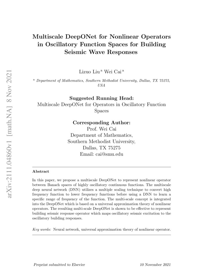 Multiscale DeepONet for Nonlinear Operators in Oscillatory Function Spaces for Building Seismic ...