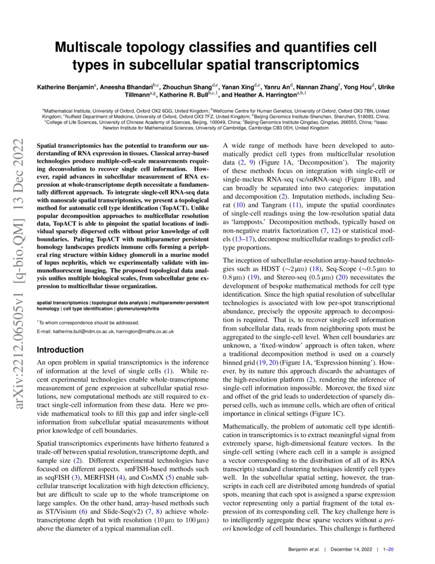 Multiscale topology classifies and quantifies cell types in subcellular spatial transcriptomics ...