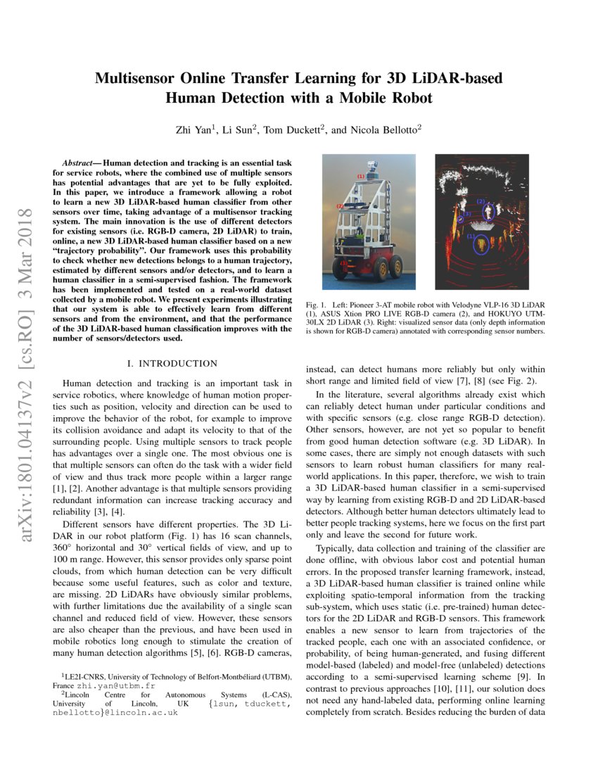 Multisensor Online Transfer Learning For 3d Lidar Based Human Detection
